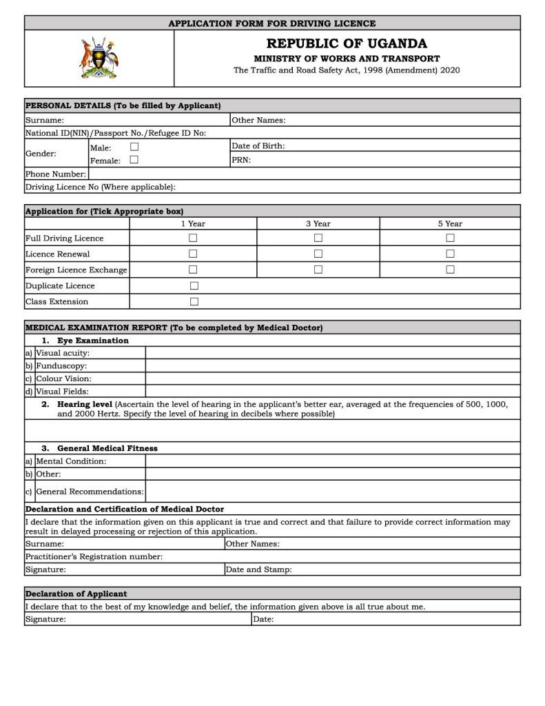 MoWT Driving Permit Application Medical Form | Thekonsulthub.com