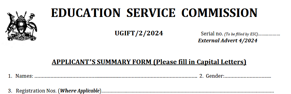 UGIFT/2/2024 ESC Application / Summary Forms | Thekonsulthub.com